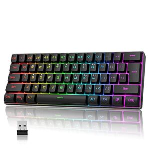 redthunder 60% wireless gaming keyboard, rechargeable rgb backlit ultra compact mini gaming keyboard, ergonomic waterproof mechanical feeling keyboard for pc, mac, laptop, ps4, ps5, xbox one gamer