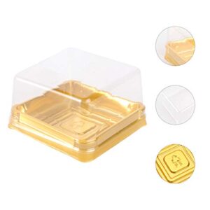 Chocolate Covered 50pcs Golden Mini Cake Boxes Clear Cake Box Macaron Boxes Square Dessert Boxes Moon Cake Box Packaging 5. 5 X 5. 5 X 4cm/ 2. 16 X 2. 16 X 1. 57inch Cupcake Boxes