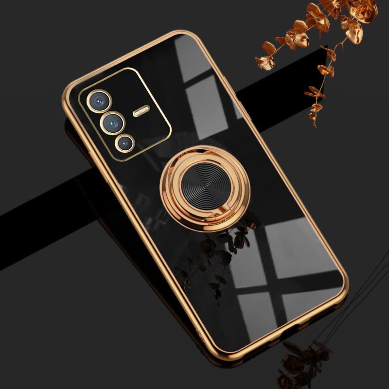 Compatible with vivo V23 Case Silicone Shockproof vivo V23 Phone Cases for Women Anti-Scratch Cute TPU Protective Case with Ring (vivo V23, Black)