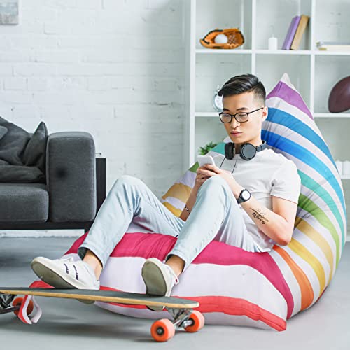 Stuffed Animal Storage Bean Bag Chair Cover Organizer Extra Large Beanbag Stuffed Animal Holder Canvas Stuff Animal Storage Sleeping Storage Bean Bag Chair Without Filling for Kids (Rainbow Style)