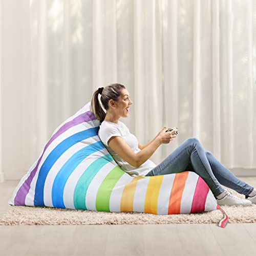 Stuffed Animal Storage Bean Bag Chair Cover Organizer Extra Large Beanbag Stuffed Animal Holder Canvas Stuff Animal Storage Sleeping Storage Bean Bag Chair Without Filling for Kids (Rainbow Style)