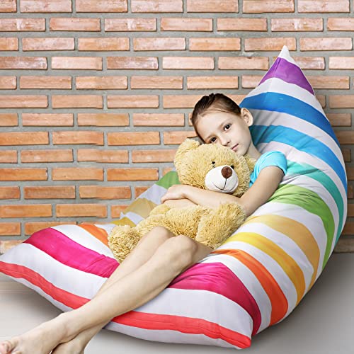 Stuffed Animal Storage Bean Bag Chair Cover Organizer Extra Large Beanbag Stuffed Animal Holder Canvas Stuff Animal Storage Sleeping Storage Bean Bag Chair Without Filling for Kids (Rainbow Style)