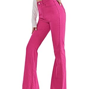 SweatyRocks Women's Casual Denim Pants Heart Print High Waist Stretchy Bell Bottom Flared Jeans Hot Pink S