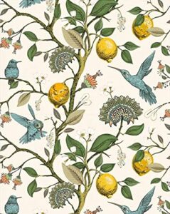 meihodan blue bird self adhesive wallpaper fresh lemon tree peel and stick wallpaper removable waterproof prepasted wallpaper wall mural 17.7in x 9.8ft