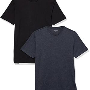 Amazon Essentials Men's Regular-Fit Short-Sleeve Crewneck T-Shirt, Pack of 2, Black/Navy Heather, Medium