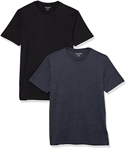 Amazon Essentials Men's Regular-Fit Short-Sleeve Crewneck T-Shirt, Pack of 2, Black/Navy Heather, Medium