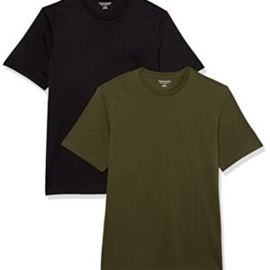 Amazon Essentials Men's Regular-Fit Short-Sleeve Crewneck Pocket T-Shirt, Pack of 2, Black/Olive, Large