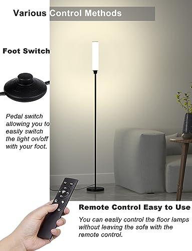 Floor Lamps for Living Room, Upgrade Moder Floor Lamp with Remote Control, Full Range Dimming Minimalist Standing Lamp Perfect for Living Room, Bedrooms and Office (Black)