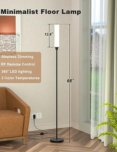 Floor Lamps for Living Room, Upgrade Moder Floor Lamp with Remote Control, Full Range Dimming Minimalist Standing Lamp Perfect for Living Room, Bedrooms and Office (Black)