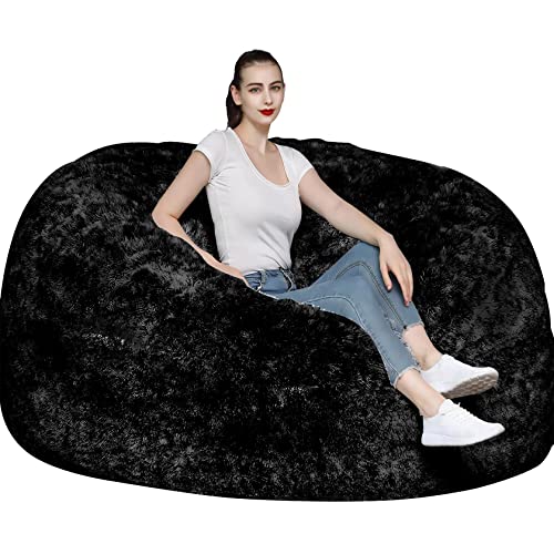 FAFAD Giant Bean Bag Chair for Adults, 6ft Big Bean Bag Cover Comfy Bed (No Filler, Cover only) Fluffy Lazy Sofa (Black), (150*75cm)