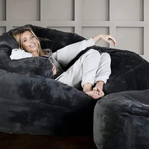 FAFAD Giant Bean Bag Chair for Adults, 6ft Big Bean Bag Cover Comfy Bed (No Filler, Cover only) Fluffy Lazy Sofa (Black), (150*75cm)