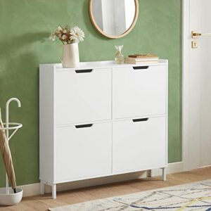 haotian fsr100-w, white shoe cabinet with 4 flip-drawers, freestanding shoe rack, slim shoe organiazer