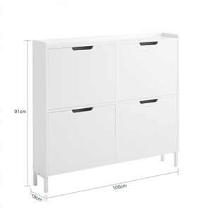 Haotian FSR100-W, White Shoe Cabinet with 4 Flip-Drawers, Freestanding Shoe Rack, Slim Shoe Organiazer