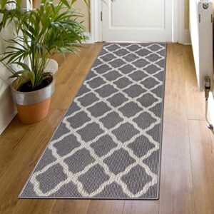 shacos long door mats indoor 24"x71" washable front door mat non slip water absorbent entryway rug doormat indoor entrance floor mat runner for home garage kitchen laundry, light gray