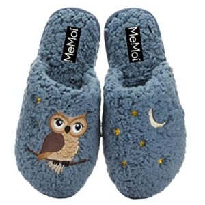 MeMoi Night Owl Plush Slippers Denim M 7-8