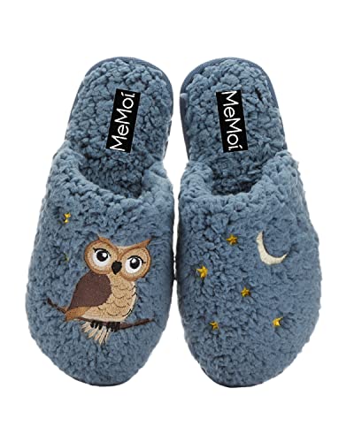 MeMoi Night Owl Plush Slippers Denim M 7-8