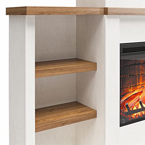 Ameriwood Home Gateswood Electric Fireplace with Mantel and Bookcase, Plaster