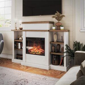 Ameriwood Home Gateswood Electric Fireplace with Mantel and Bookcase, Plaster