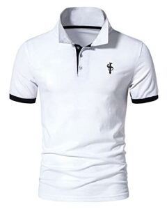 ceht mens polo shirts short sleeve cotton golf polo shirts for men slim fit casual tops white