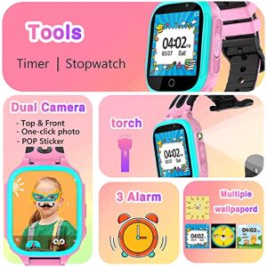 LITEYPP Kids Smart Watches Girls Boys, Smart Watch for Kids Ages 4-12 Yrs, Kids Smartwatch with Calling Dual Camera 14 Learning Games Video Music Flashlight, Boys Girls Birthday(Pink)