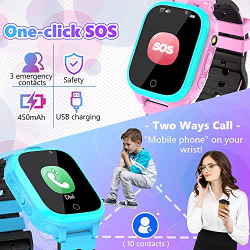 LITEYPP Kids Smart Watches Girls Boys, Smart Watch for Kids Ages 4-12 Yrs, Kids Smartwatch with Calling Dual Camera 14 Learning Games Video Music Flashlight, Boys Girls Birthday(Pink)