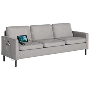 sthouyn 72" w sectional sofa 3 seat couch, mid century modern sofa with 2 usb, couches sofas for living room apartment bedroom, comfortable small couches for small spaces (light grey (3-seater))