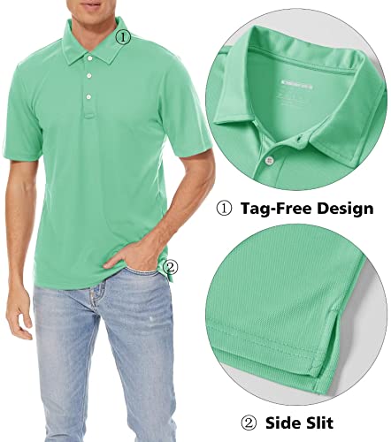 MAGCOMSEN Polo Shirts for Men T Shirts Summer Shirts Casual Collared T-Shirts Golf Shirts Fishing Shirts Tactical Polo Shirt Pique Jersey Athletic Running Shirts Golf Polos Mint Green