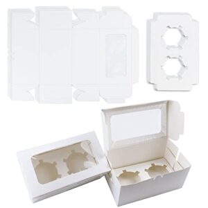 gothabach 30 pack white paper cupcake boxes with 2 cavity cookie gift boxes with clear window 2 treat holder cupcake containers bakery cake box