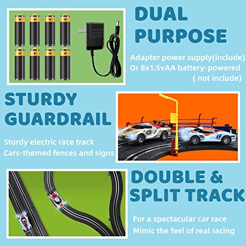 Electric Racing Tracks for Boys and Kids Slot Car Race Track Sets Including 4 Slot Cars 1:43 Scale and 2 Hand Controllers, Gift Toys for Children