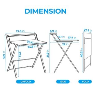 GreenForest Small Folding Desk No Assembly Required, Fully Unfold 27.3 x 22 inch 2-Tier Computer Desk with Shelf Space Saving Foldable Table for Small Spaces, Espresso