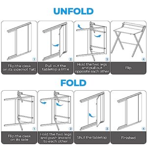 GreenForest Small Folding Desk No Assembly Required, Fully Unfold 27.3 x 22 inch 2-Tier Computer Desk with Shelf Space Saving Foldable Table for Small Spaces, Espresso