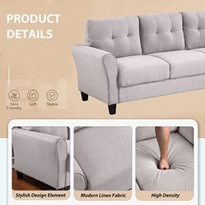 Modern Linen Upholstery Sectional Sofa w/3-seat Couch, Loveseat & Single Armchair for Living Room Bedroom Dorm, Tufted Corner Sofa w/Padded Cushion, Rolled Arm & Wooden Legs for Home Office (1+2 Seat)