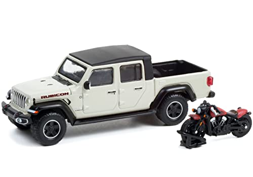 Greenlight Collectible 2020 Gladiator Rubicon Pickup Truck Beige & 2020 Scout Bobber Icon Series Motorcycle Red The Hobby Shop 1/64 Diecast Model Car by Greenlight 97120 F