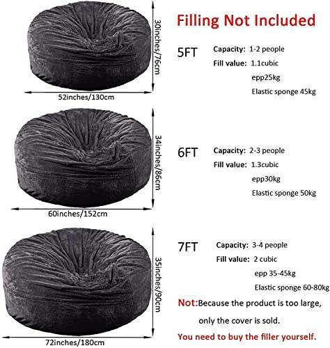 5 6 7 FT Bean Bag Chair Cover Chair Cushion, Big Round Soft Fluffy PV Velvet Sofa Bed Cover(it was only a Cover, not a Full Bean Bag) Living Room Furniture Lazy Sofa Bed Cover