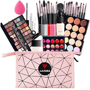 all in one makeup kit for girls include eyeshadow cosmetic brush concealer lipstick lip gloss concealer stick mascara eyeliner eyebrow pencil lip balm powder puff loose powder-makeup set