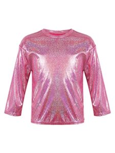 yuumin boys toddler metallic plain long sleeve crop top girls child dance sports shirt for dance gym street clothing rose red a 17-18 years