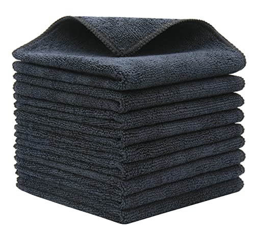 HYLLZB Microfiber Kitchen Dish Cloth Cleaning Rags, 9 Pack Microfiber Cleaning Cloth for Glasses, Lint Free Cloth Rags for Household Cleaning or Cooking, 12 x 12 Inches (Black)