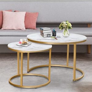 Garden 4 you White Marble Nesting Coffee Table for Small Place 2 Sets Modern Furniture Living Room Sets End Side Table Night Stand for Bed Room Dining Room