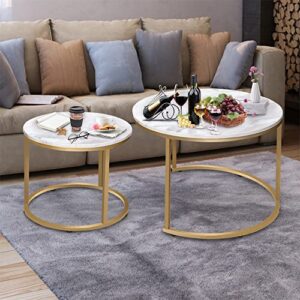 Garden 4 you White Marble Nesting Coffee Table for Small Place 2 Sets Modern Furniture Living Room Sets End Side Table Night Stand for Bed Room Dining Room