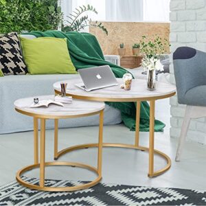 Garden 4 you White Marble Nesting Coffee Table for Small Place 2 Sets Modern Furniture Living Room Sets End Side Table Night Stand for Bed Room Dining Room