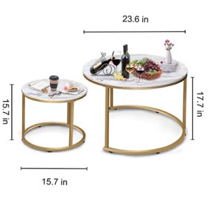 Garden 4 you White Marble Nesting Coffee Table for Small Place 2 Sets Modern Furniture Living Room Sets End Side Table Night Stand for Bed Room Dining Room