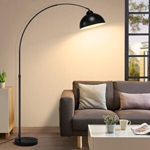 modern 73" arc floor lamp with metal hanging dome shade, industrial adjustable over the couch stand up light, marble base farmhouse tall task/reading standing lamp for living room bedroom office black