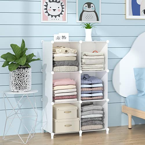 Wolizom Cube Storage Organizer, 6-Cube White Closet Storage Shelves, Modular Units, Closet Cabinet, Portable DIY Plastic Book Shelf Shelving for Bedroom, Office, Living Room (12"X12"X12")