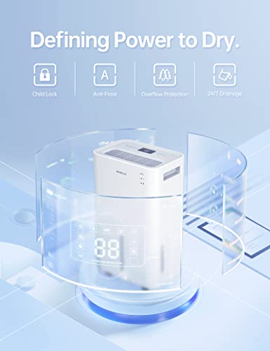 BUBLUE 4500 Sq. Ft Dehumidifier for Basements, Home and Large Room with Auto or Manual Drainage | 40db Industry Leading Noise Reducing | Integrated Air Filters, 3 Operation Modes and 24 hr Timer