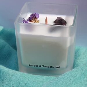 Natural Soy Wax Scented Candles - Lavender Vanilla Scented Candle & Amber Sandalwood with Wooden Wick in a Frosted Glass Square Jar with Bamboo Lid by September 98