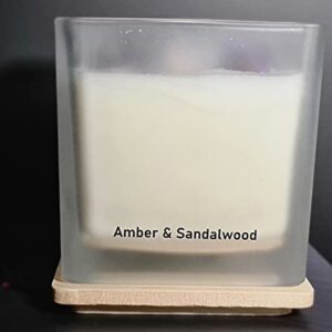 Natural Soy Wax Scented Candles - Lavender Vanilla Scented Candle & Amber Sandalwood with Wooden Wick in a Frosted Glass Square Jar with Bamboo Lid by September 98