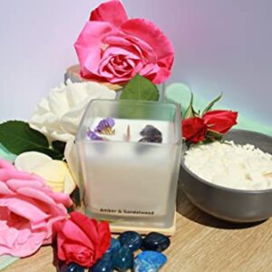 Natural Soy Wax Scented Candles - Lavender Vanilla Scented Candle & Amber Sandalwood with Wooden Wick in a Frosted Glass Square Jar with Bamboo Lid by September 98