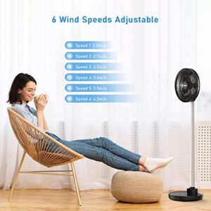 Aluan 12" Quiet Oscillating Fan with 12000mAh Rechargeable Battery, Foldaway Standing Fan/Table Fan with Remote Control, 6 Speeds Portable Pedestal Fan with Adjustable Height for Home Bedroom Travel