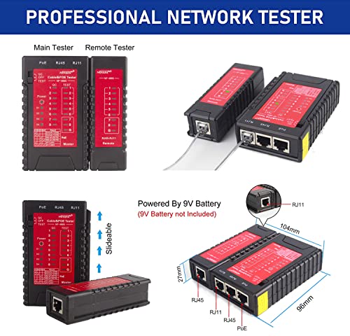 Noyafa NF-468s Network Cable Tester, Ethernet Tester,Cable Mapper, Check Continuity -RJ45, RJ11, RJ12, RJ45, CAT5, CAT5E, CAT6, CAT6A,Telephone line CAT3