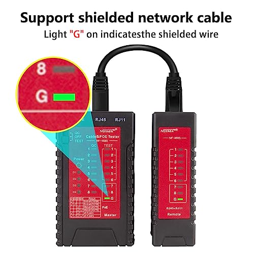 Noyafa NF-468s Network Cable Tester, Ethernet Tester,Cable Mapper, Check Continuity -RJ45, RJ11, RJ12, RJ45, CAT5, CAT5E, CAT6, CAT6A,Telephone line CAT3